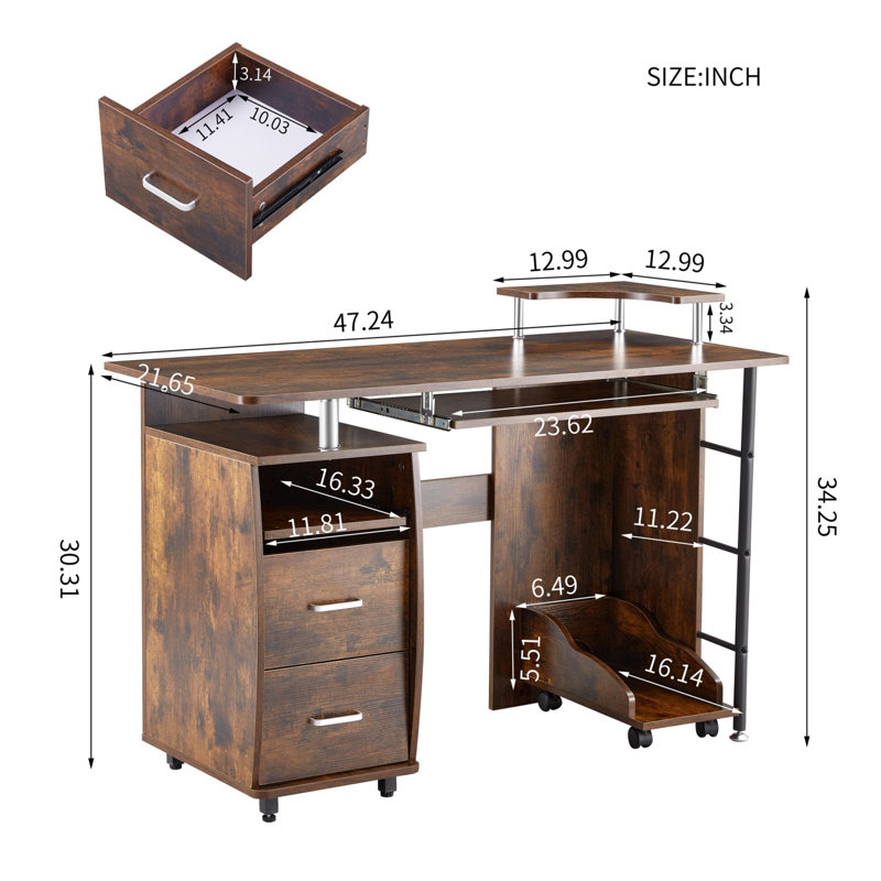 Inbox Zero Mauren 47'' Floating Computer Desk with Drawers and Storage Cabinet | Wayfair